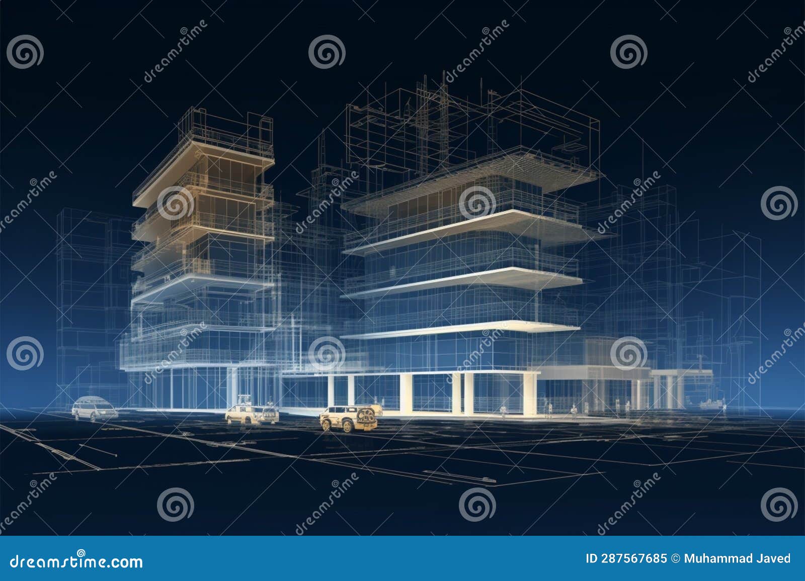 Structural Elegance 3D Wireframe Construction Sketch, Building ...