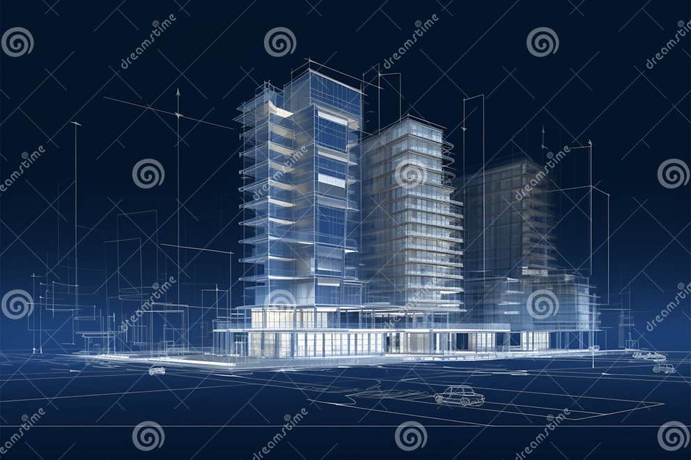 Structural Elegance 3D Wireframe Construction Sketch, Building ...