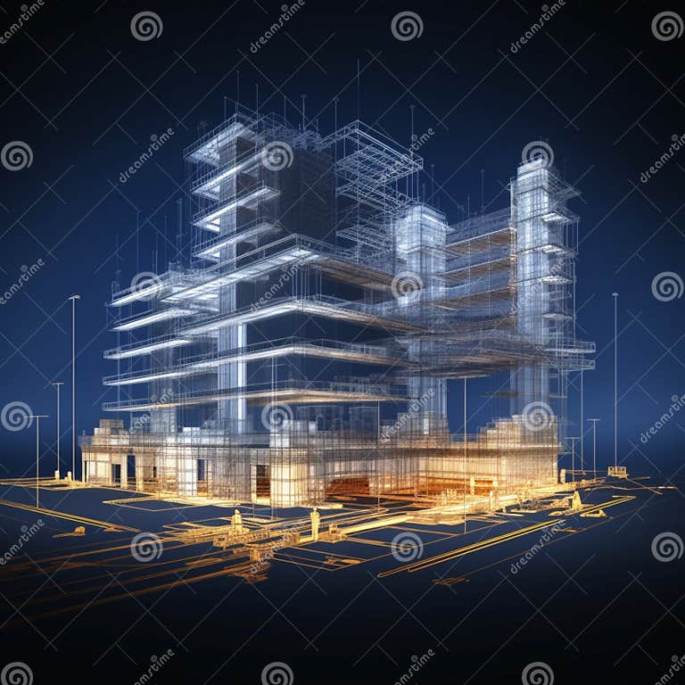 Structural Elegance 3D Wireframe Construction Sketch, Building ...