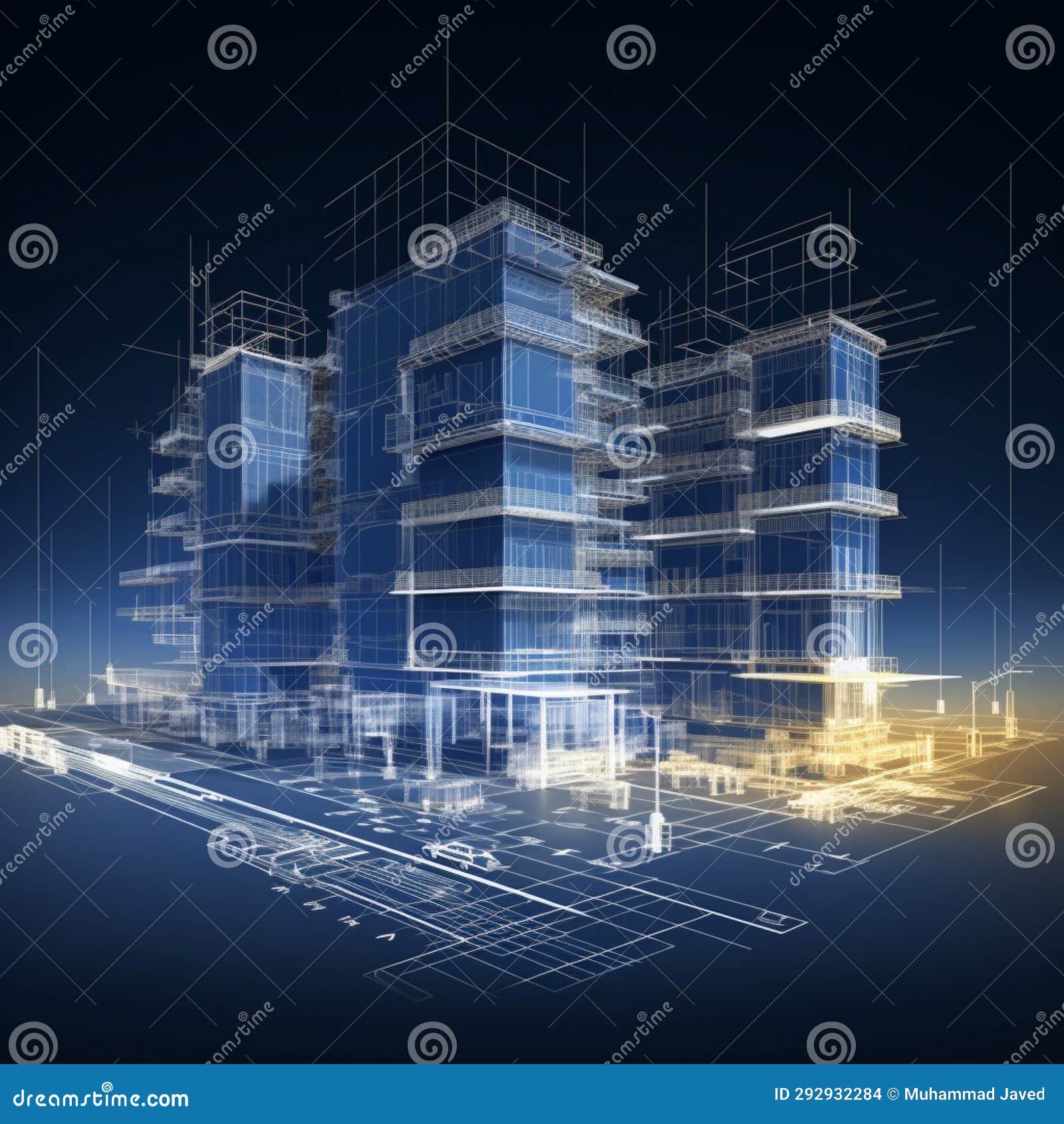 Structural Elegance 3D Wireframe Construction Sketch, Building ...