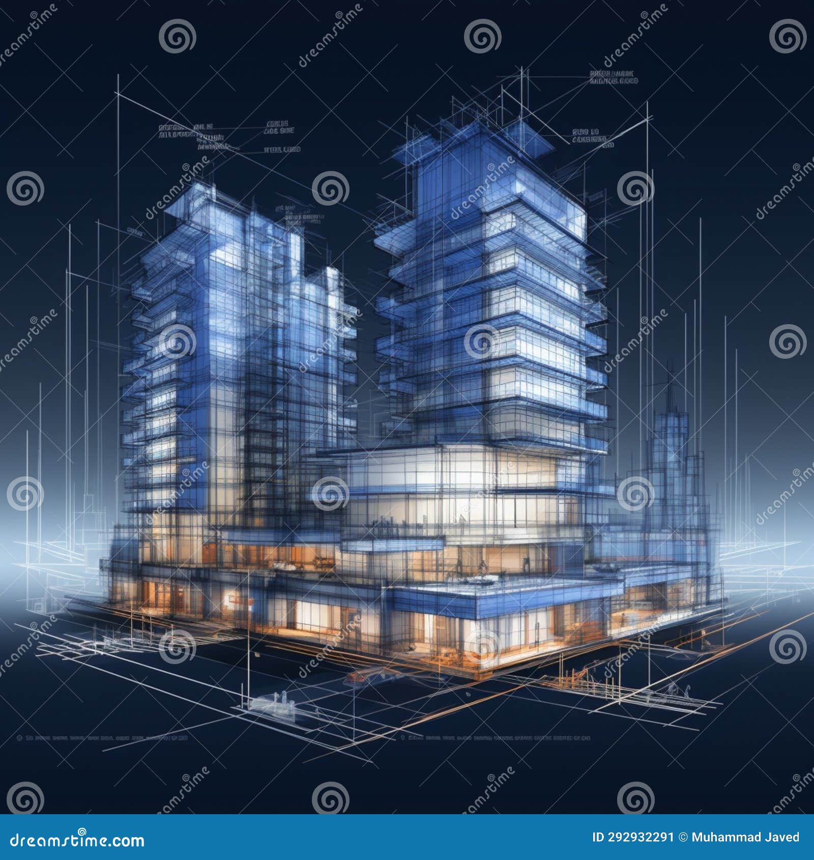 Structural Elegance 3D Wireframe Construction Sketch, Building ...