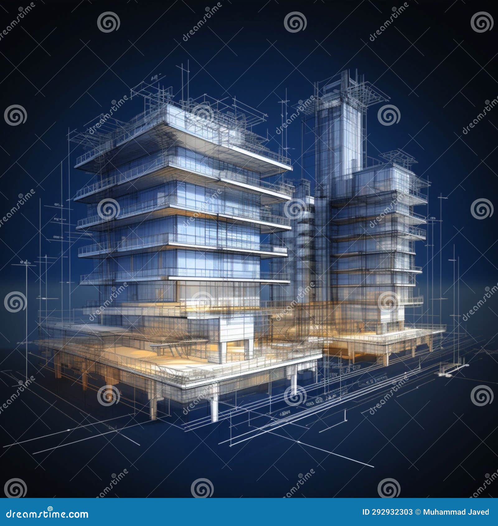 Structural Elegance 3D Wireframe Construction Sketch, Building ...