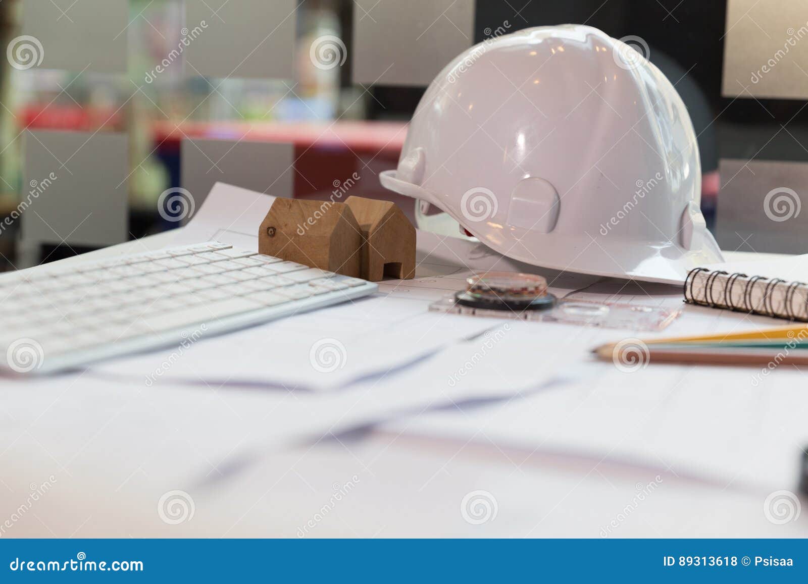 Structural Engineer and Architect Desk with Safety Helmet, Blueprint ...