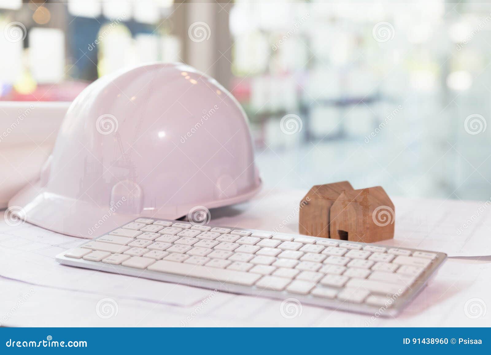 Structural Engineer and Architect Desk with Safety Helmet, Blueprint ...