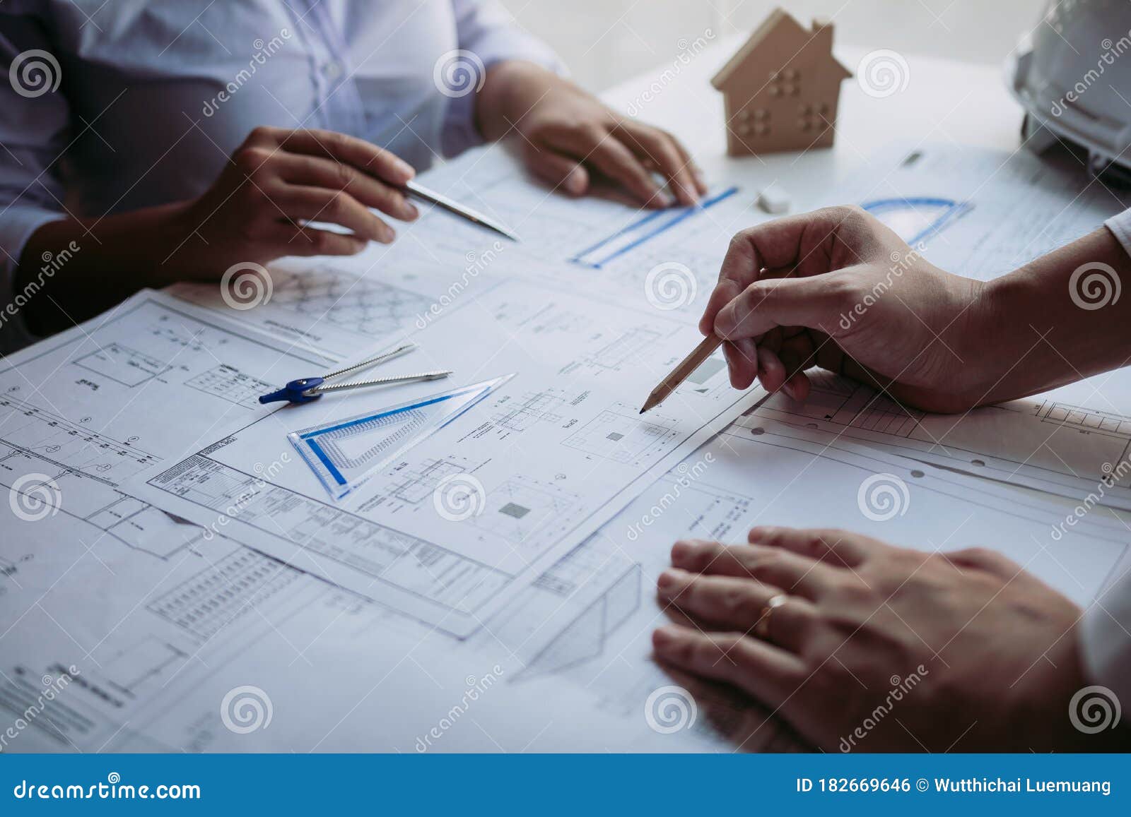 Structural Engineer And Architect Working Desktop. Stock Photography ...