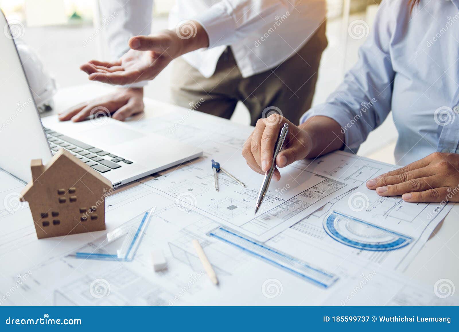 Structural Engineering Designers Are Working On The Blueprints And ...