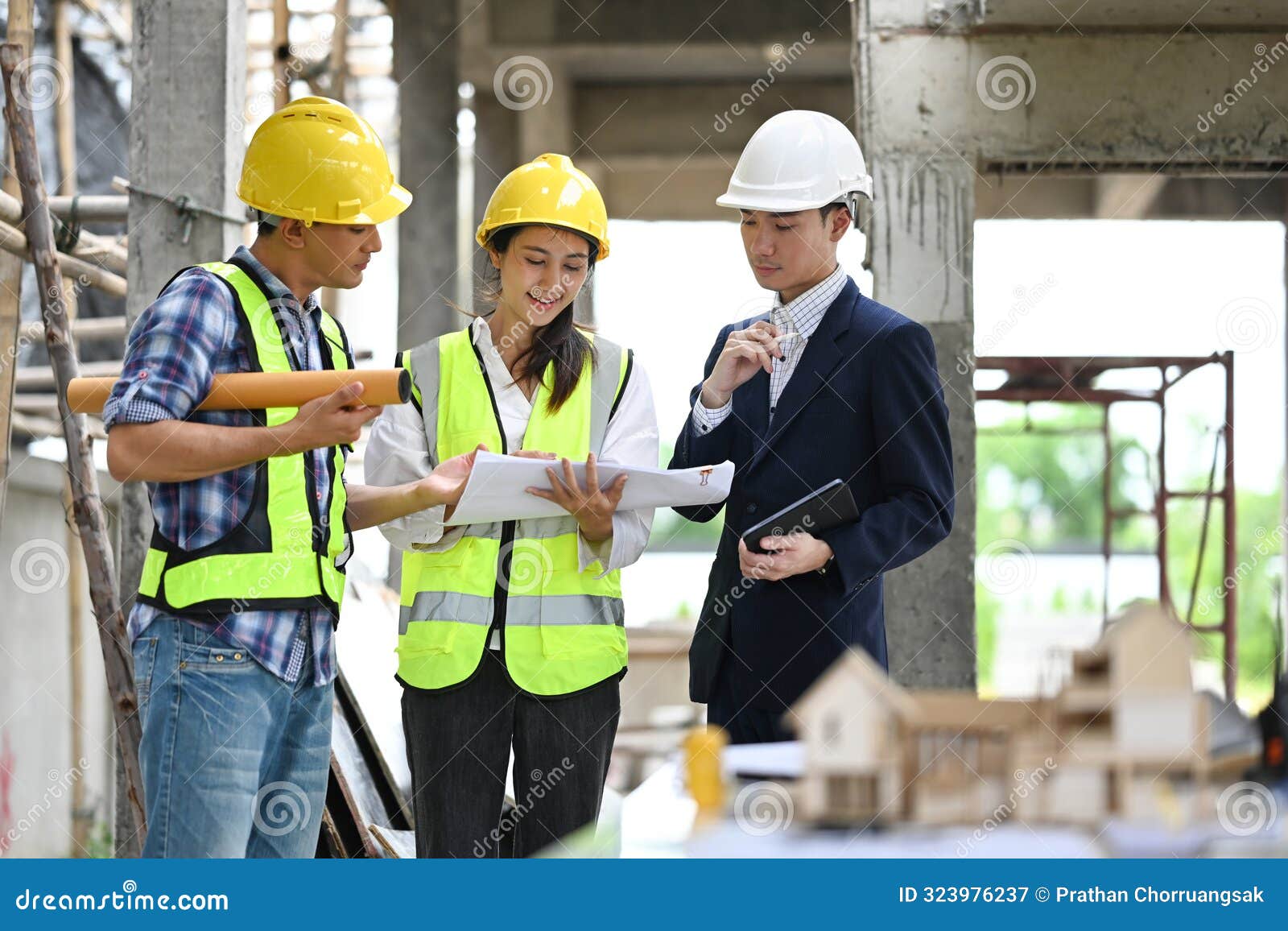 Structural Engineers Team and Businessman Planning Development Details ...