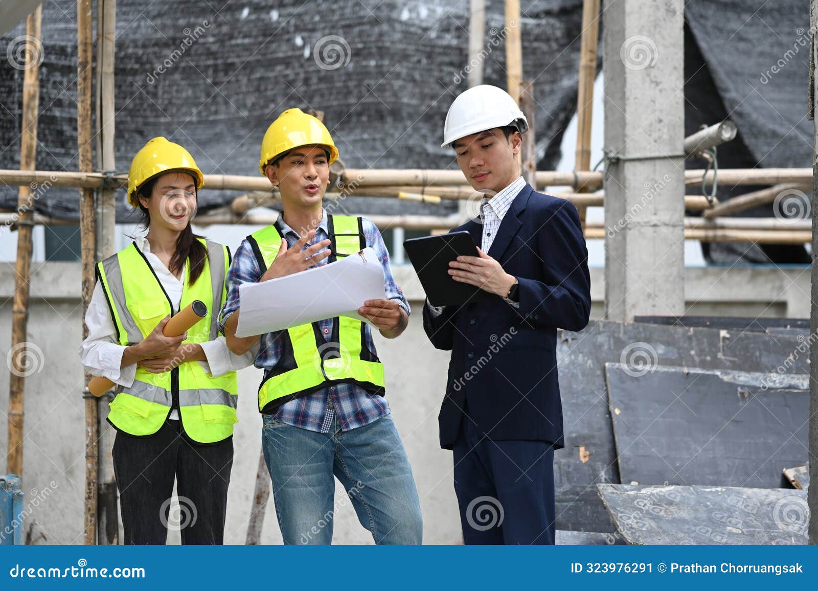 Structural Engineers Team and Businessman Planning Development Details ...