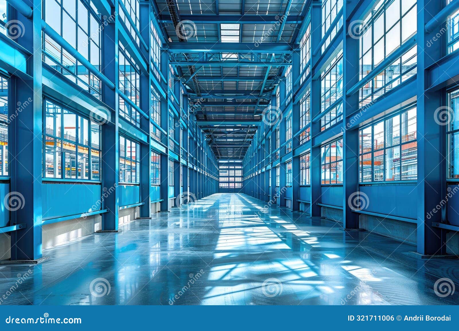 Structural Integrity: Blue Steel And Concrete Architecture. Stock Photo ...