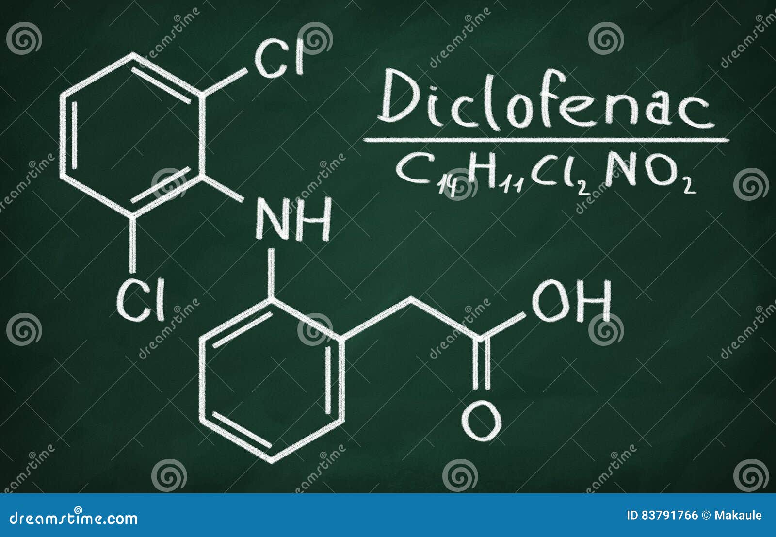 Diclofenac Pain And Inflammation Drug NSAID Molecule. Skeletal Formula ...