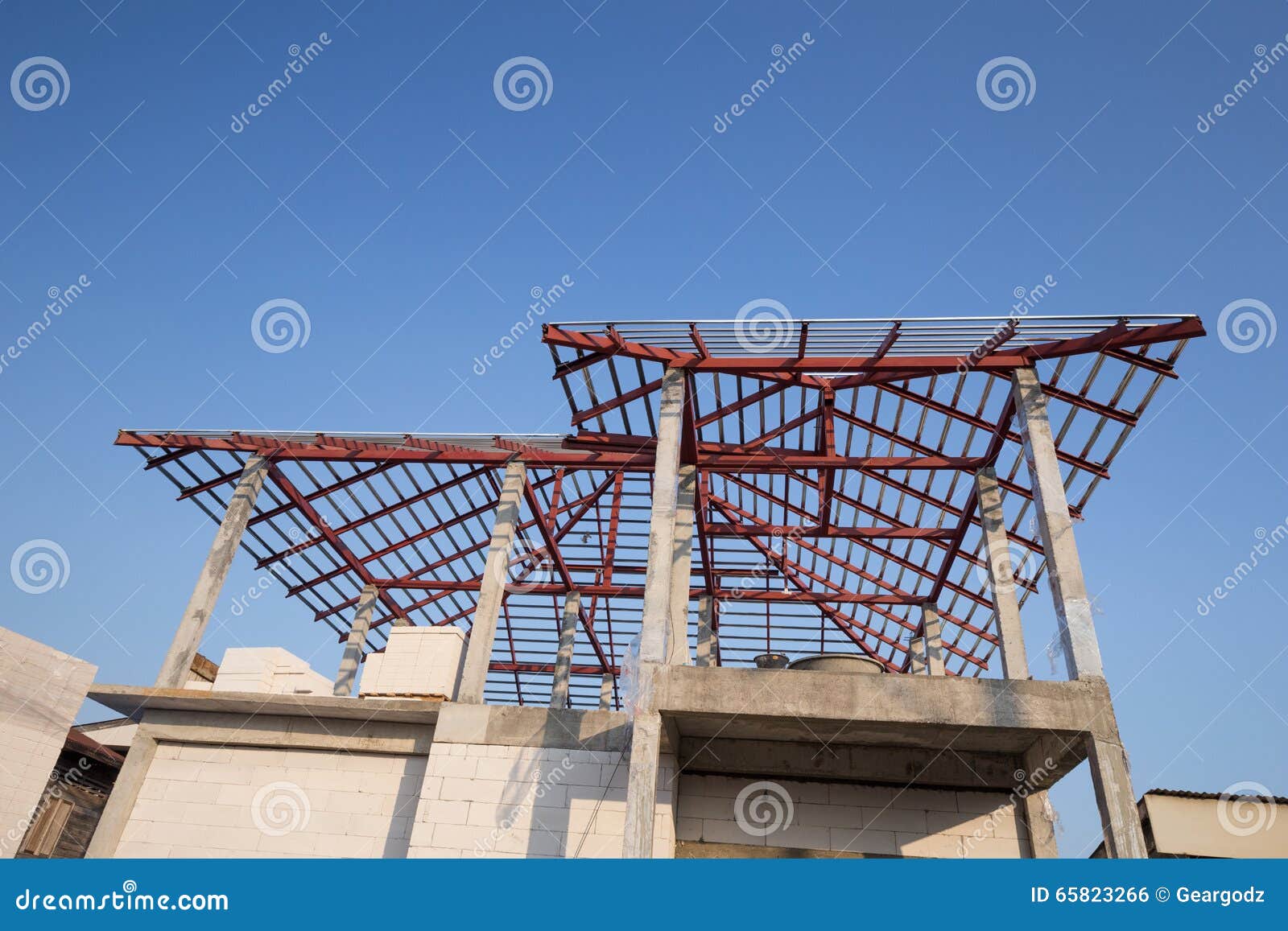 Structural Steel Beam on Roof of Building Residential Construction ...