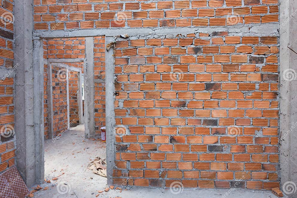 Structural Wall Made of Brick in Residential Building Stock Image ...