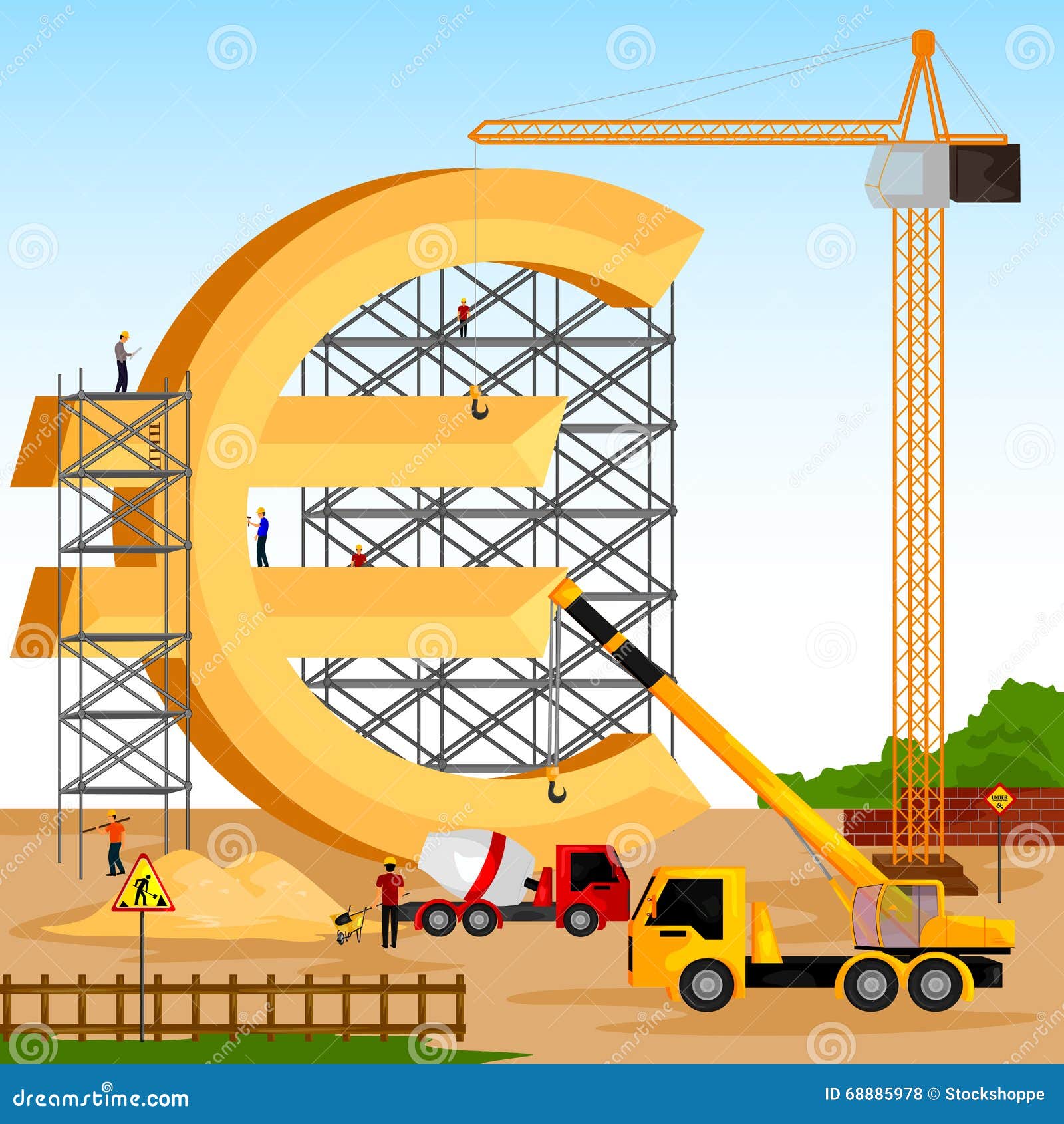 Structure building of Euro stock vector. Illustration of concept - 68885978