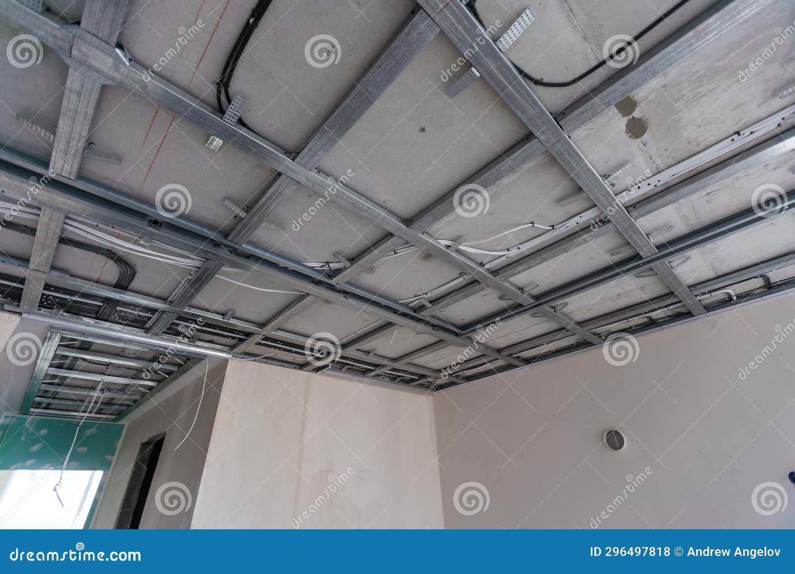 Installation Of Gypsum Drywall Boards Around An Attic Skylight Window ...