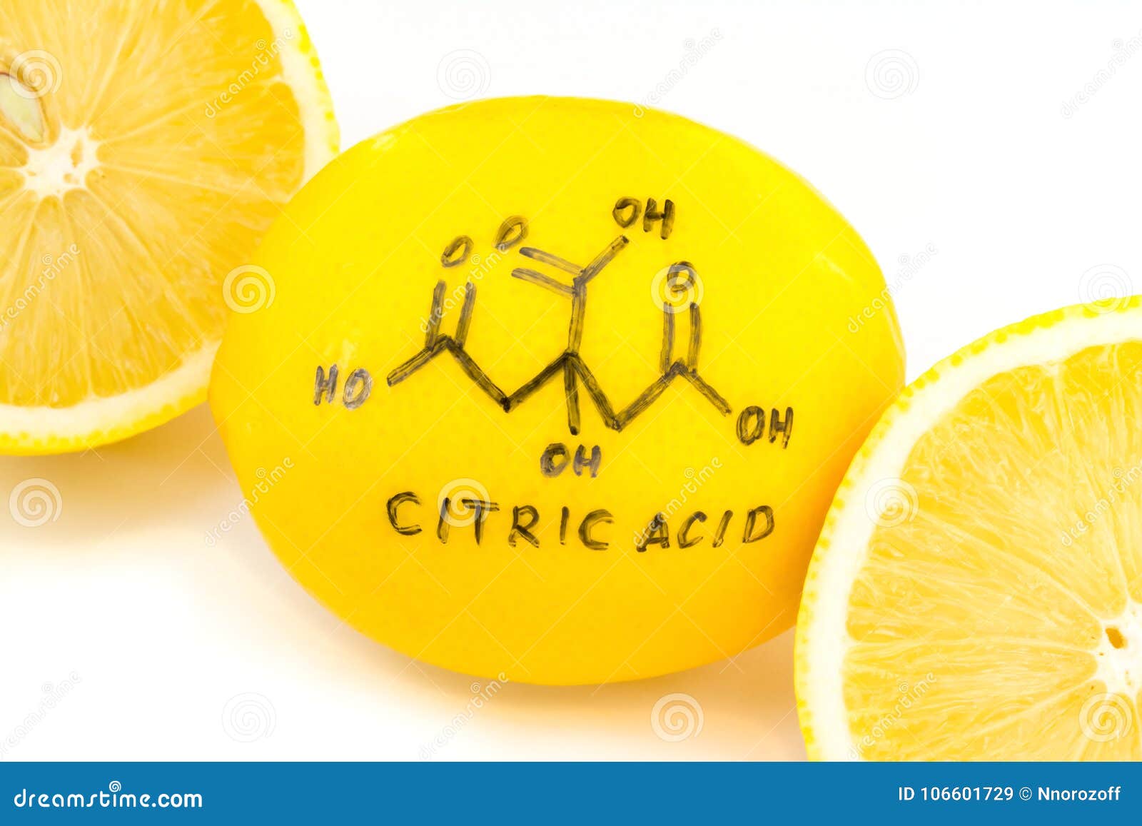 Structure of a Citric Acid Molecule Painted on Lemon Peel Stock Image ...