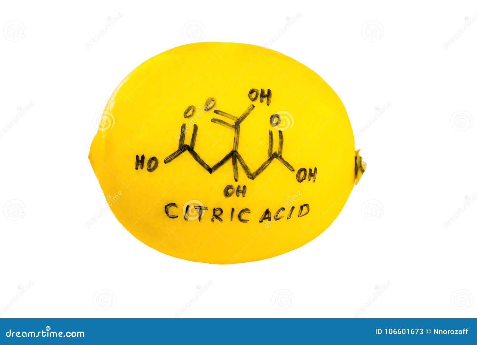 Structure of a Citric Acid Molecule Painted on Lemon Peel Stock Image ...