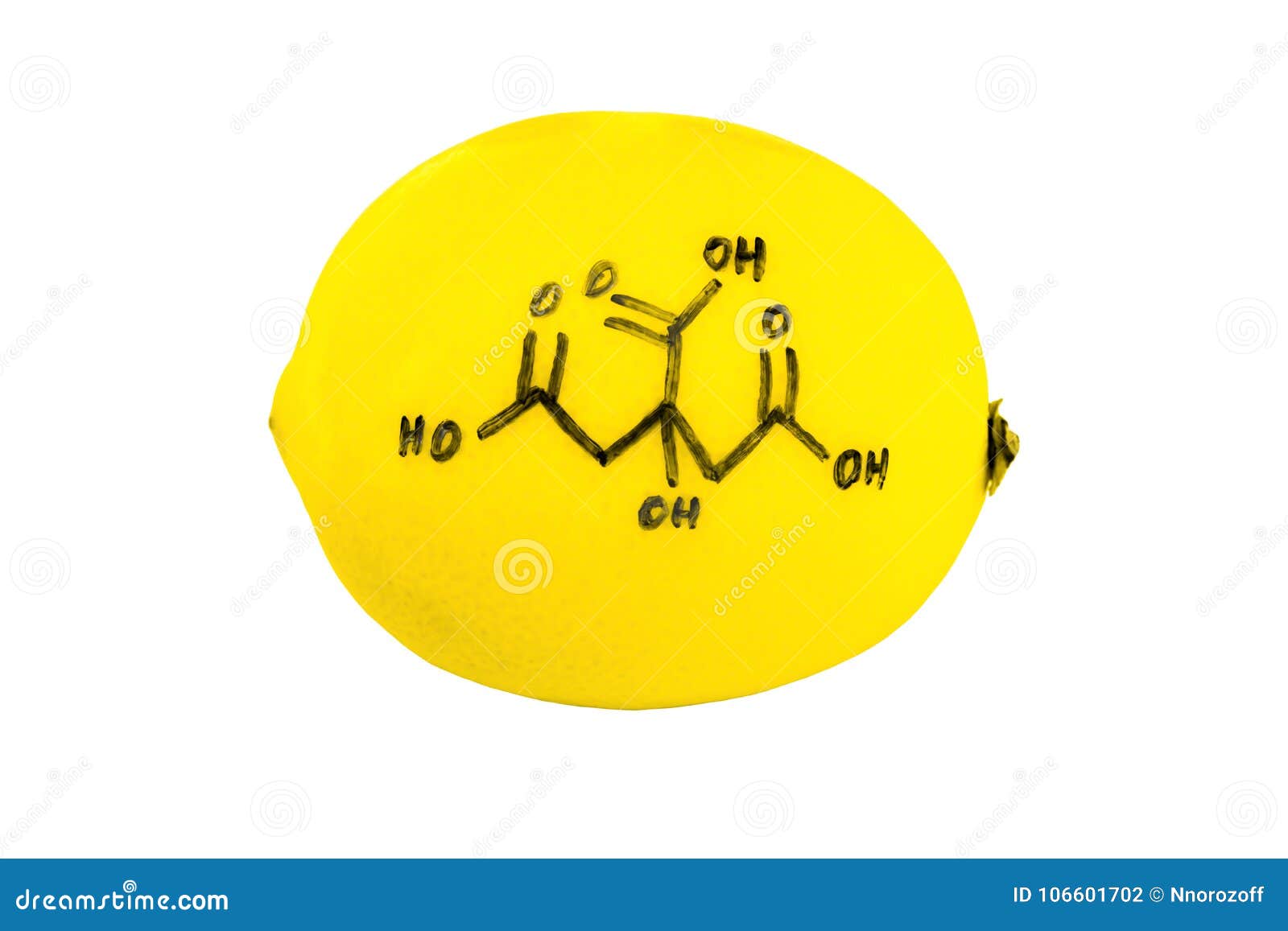 Structure of a Citric Acid Molecule Painted on Lemon Peel Stock Photo ...