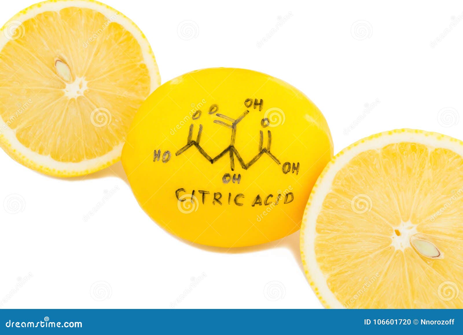 Structure of a Citric Acid Molecule Painted on Lemon Peel Stock Photo ...