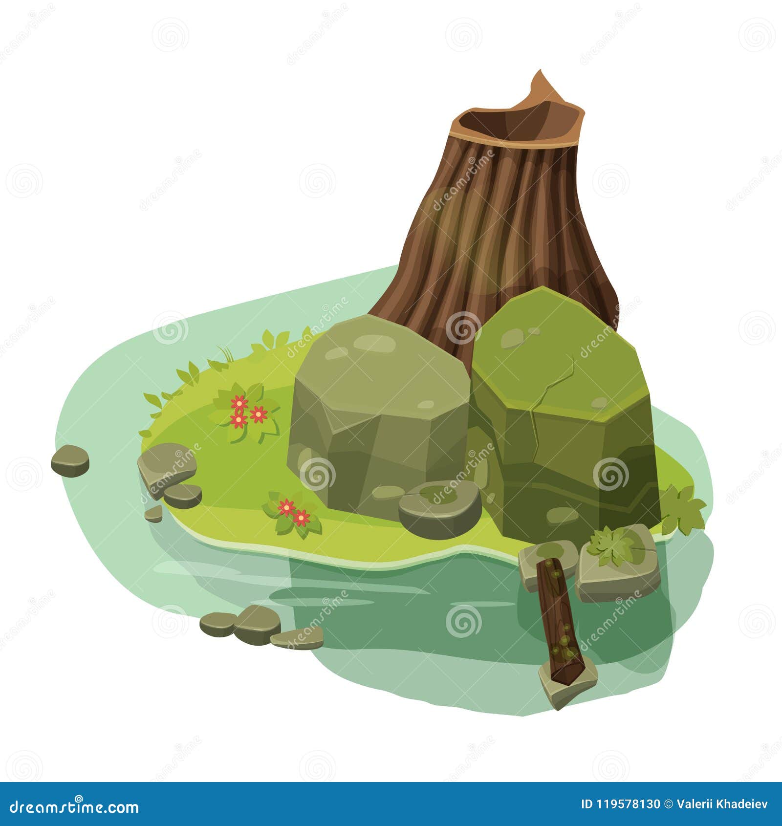The Structure for Computer Games, Home, Building, Water, Rocks, Cartoon ...