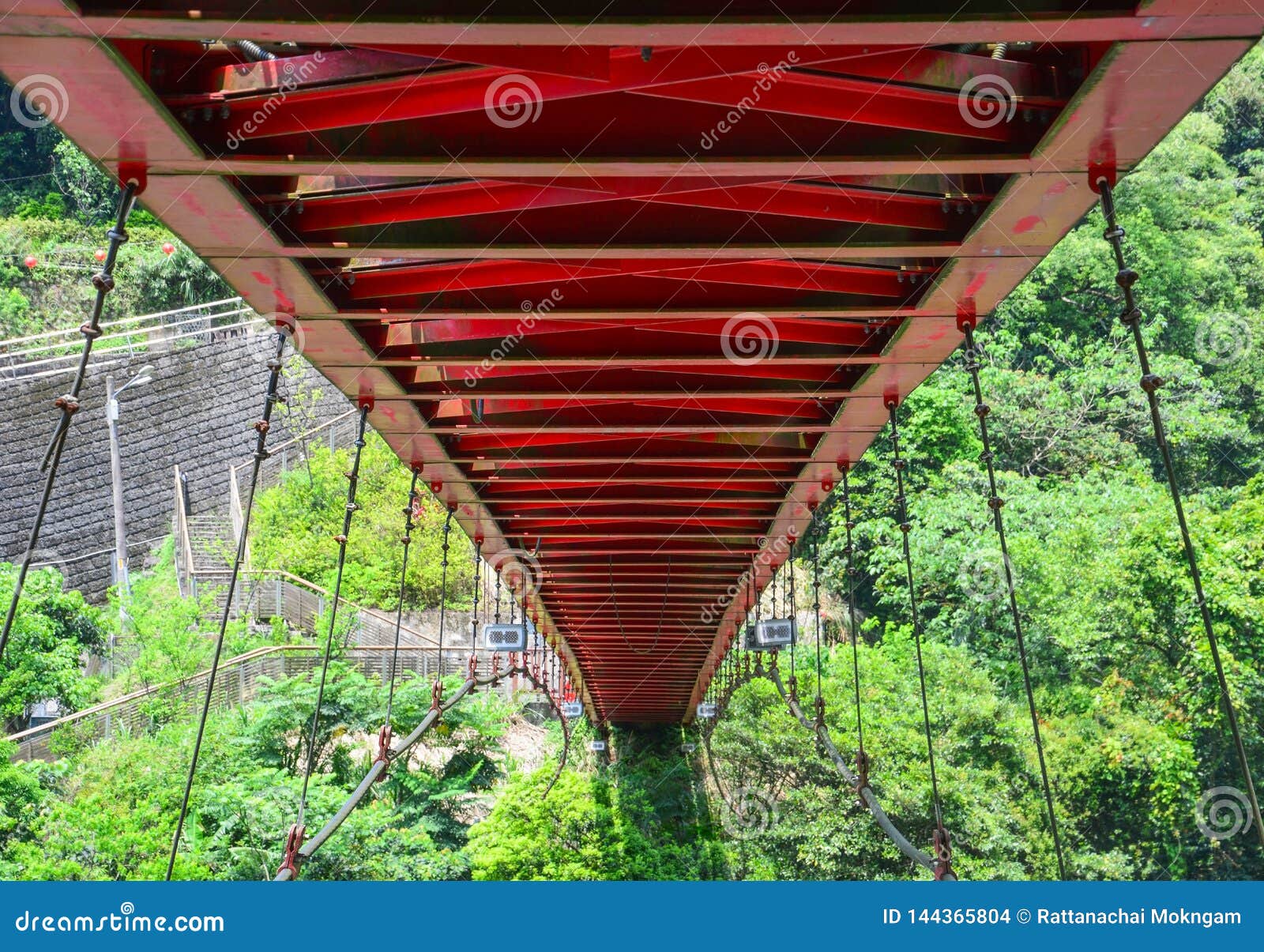Structure Design Under the Red Hanging Bridge or Suspension Bridge ...