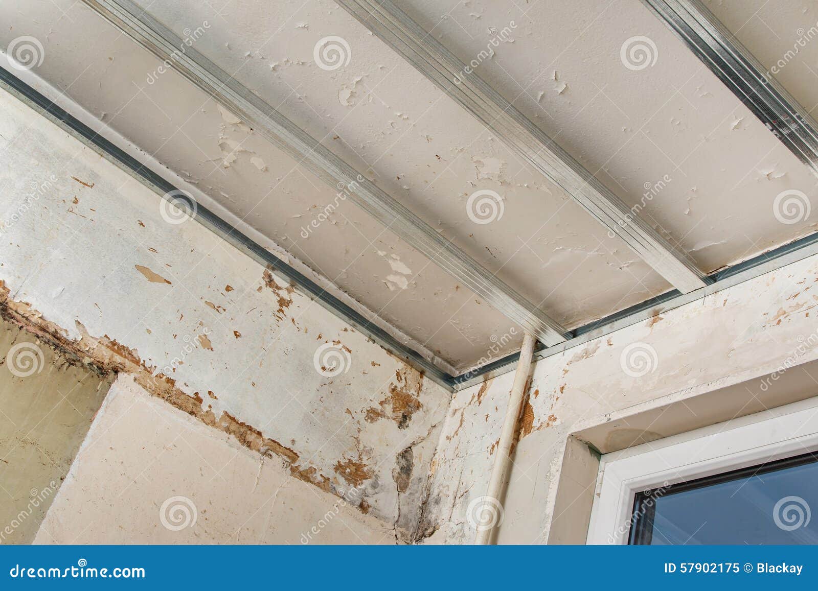 Drywall On The Ceiling With Signs Of Water And Moisture Damage, Showing ...