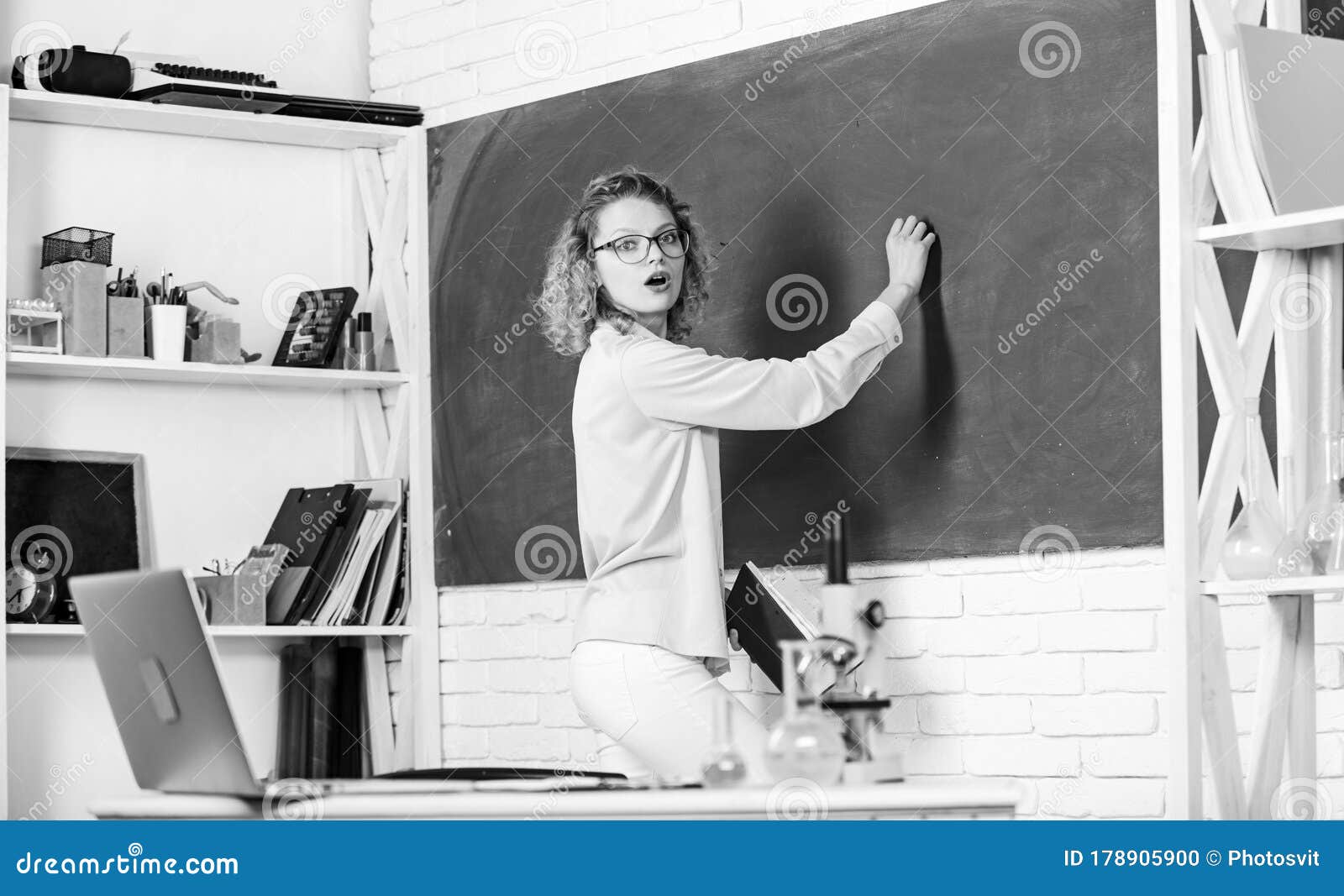 Structure Educational System. Girl Adorable Teacher in Classroom ...