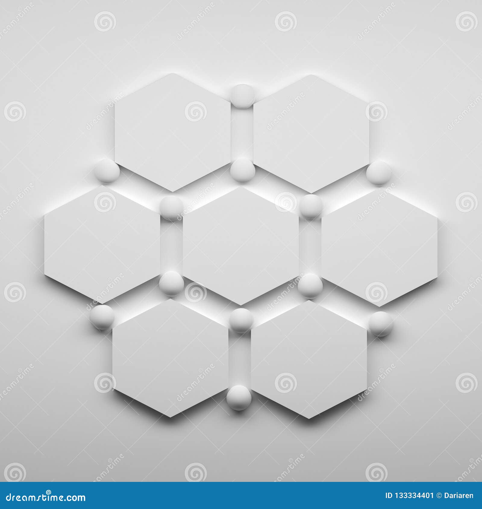 Abstract Structure with Seven Hexagons and Balls on the White Surface ...