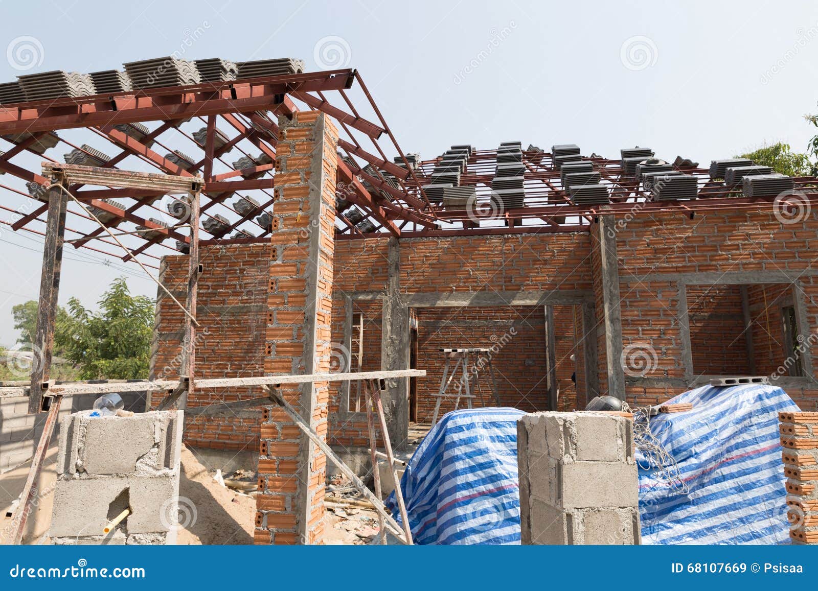 Structure of House during Construction Stock Image - Image of build ...