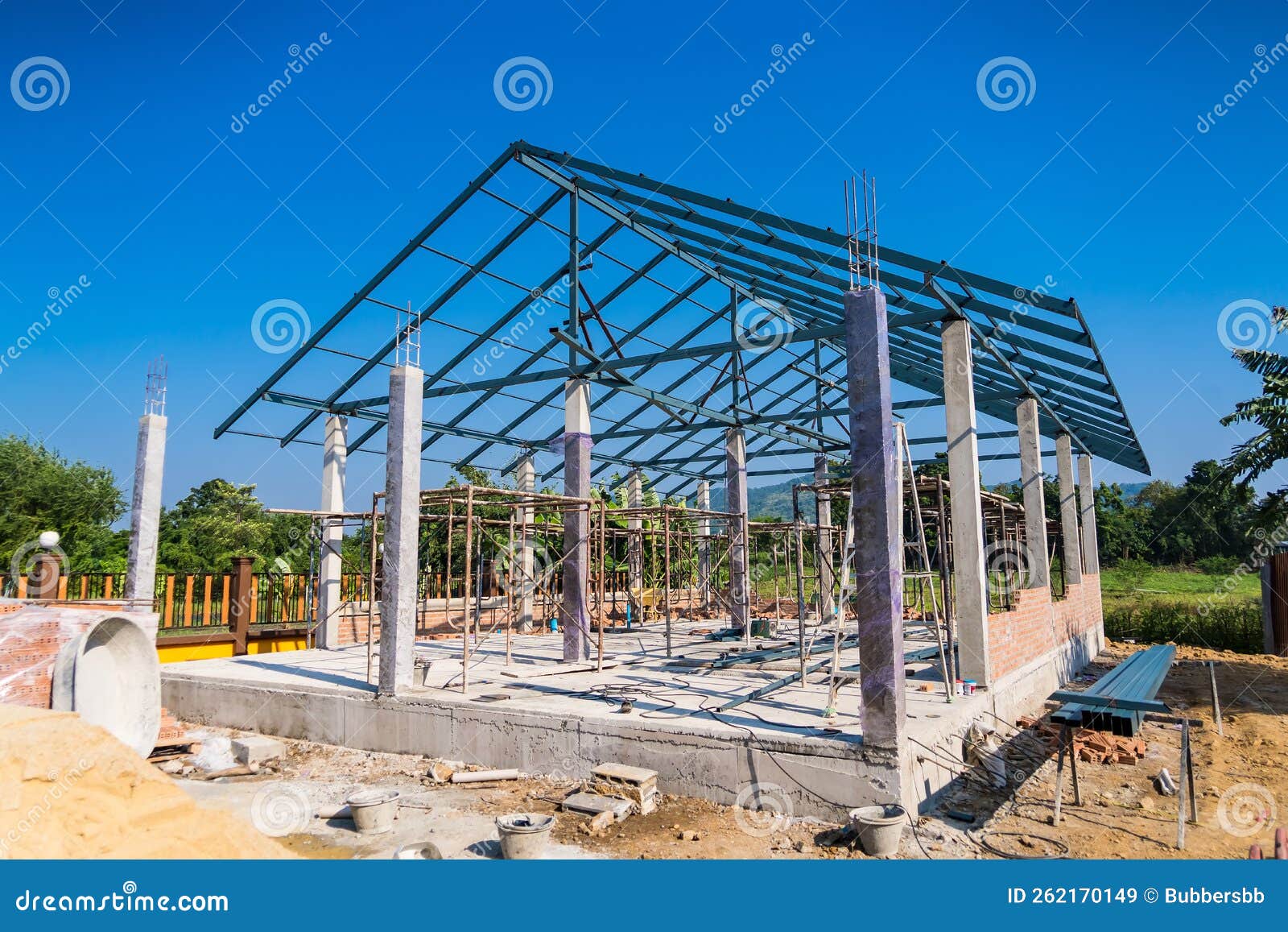 Structure of Houses, Pillars and Concrete Floors, Roof Structures Using ...