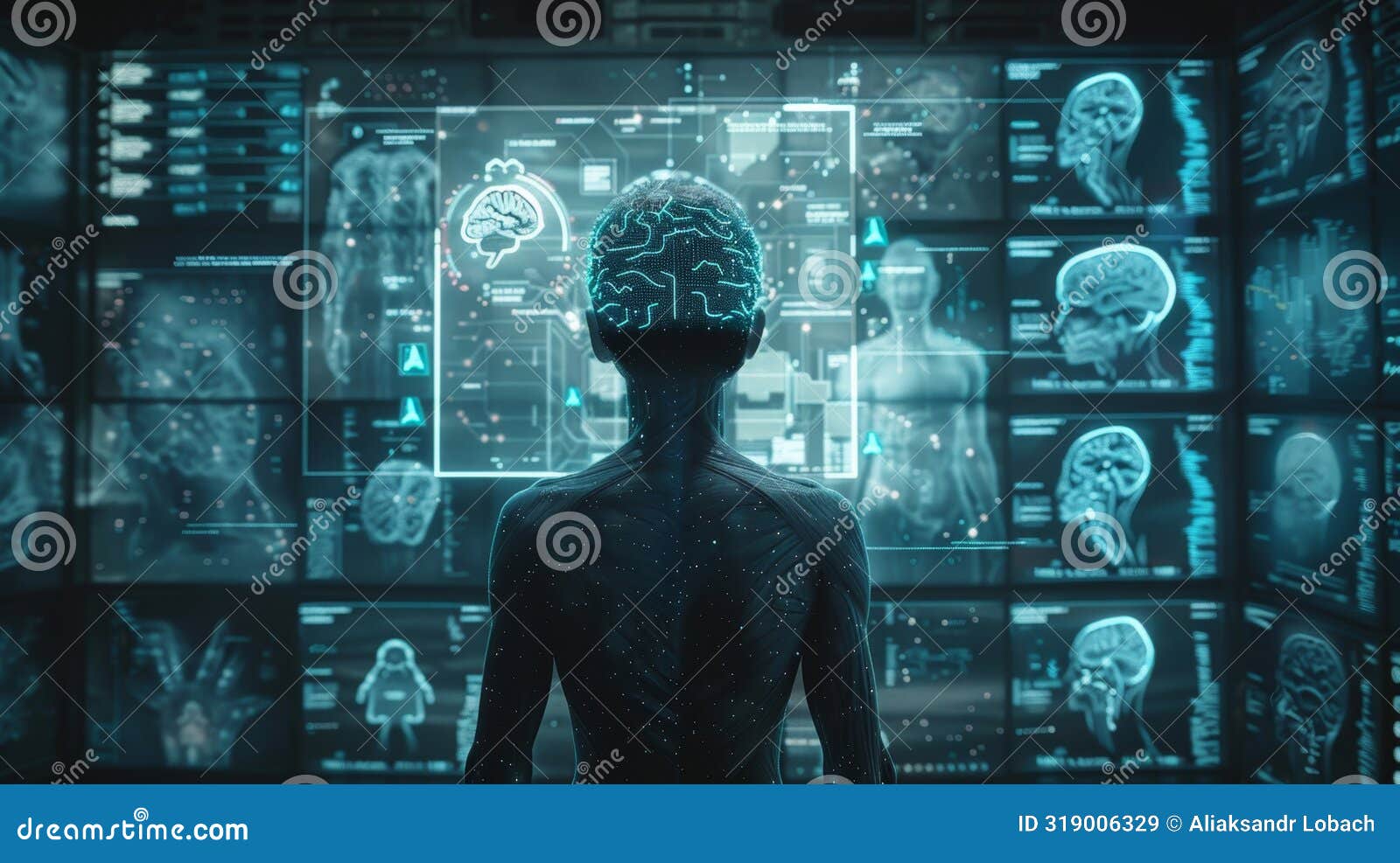 The Structure of the Human Body Standing in Front of a Digital Display ...