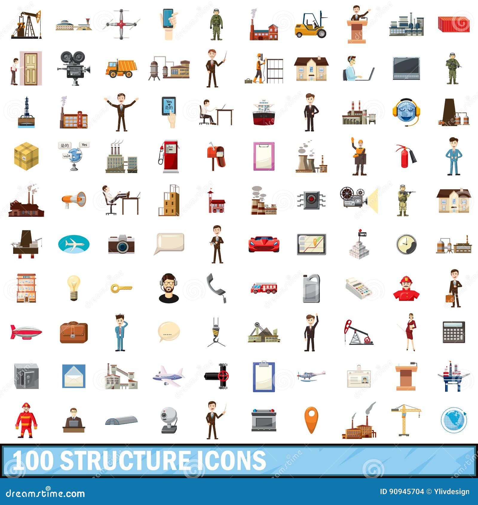 100 Structure Icons Set, Cartoon Style Stock Vector - Illustration of ...