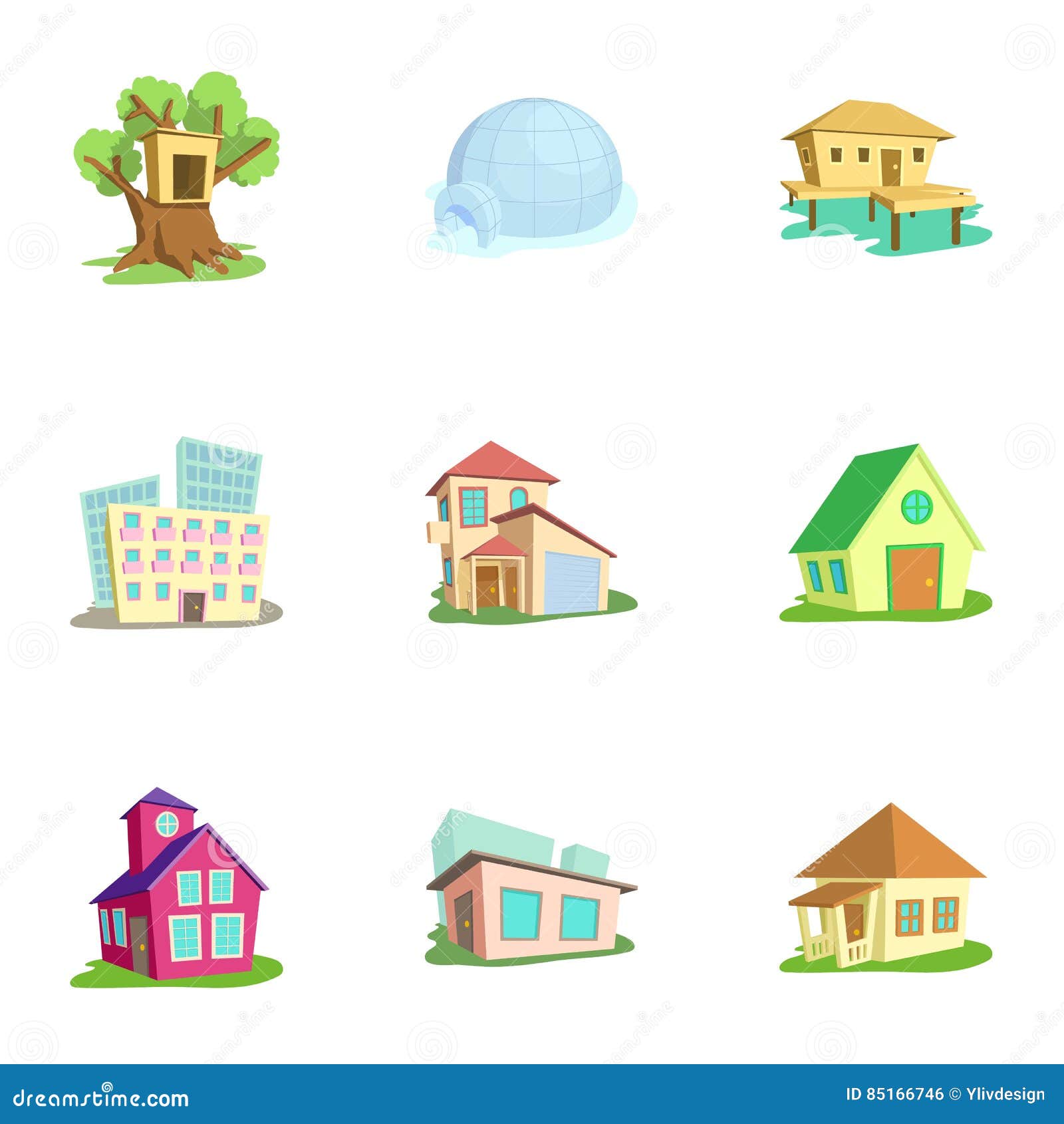 Structure Icons Set, Cartoon Style Stock Vector - Illustration of front ...