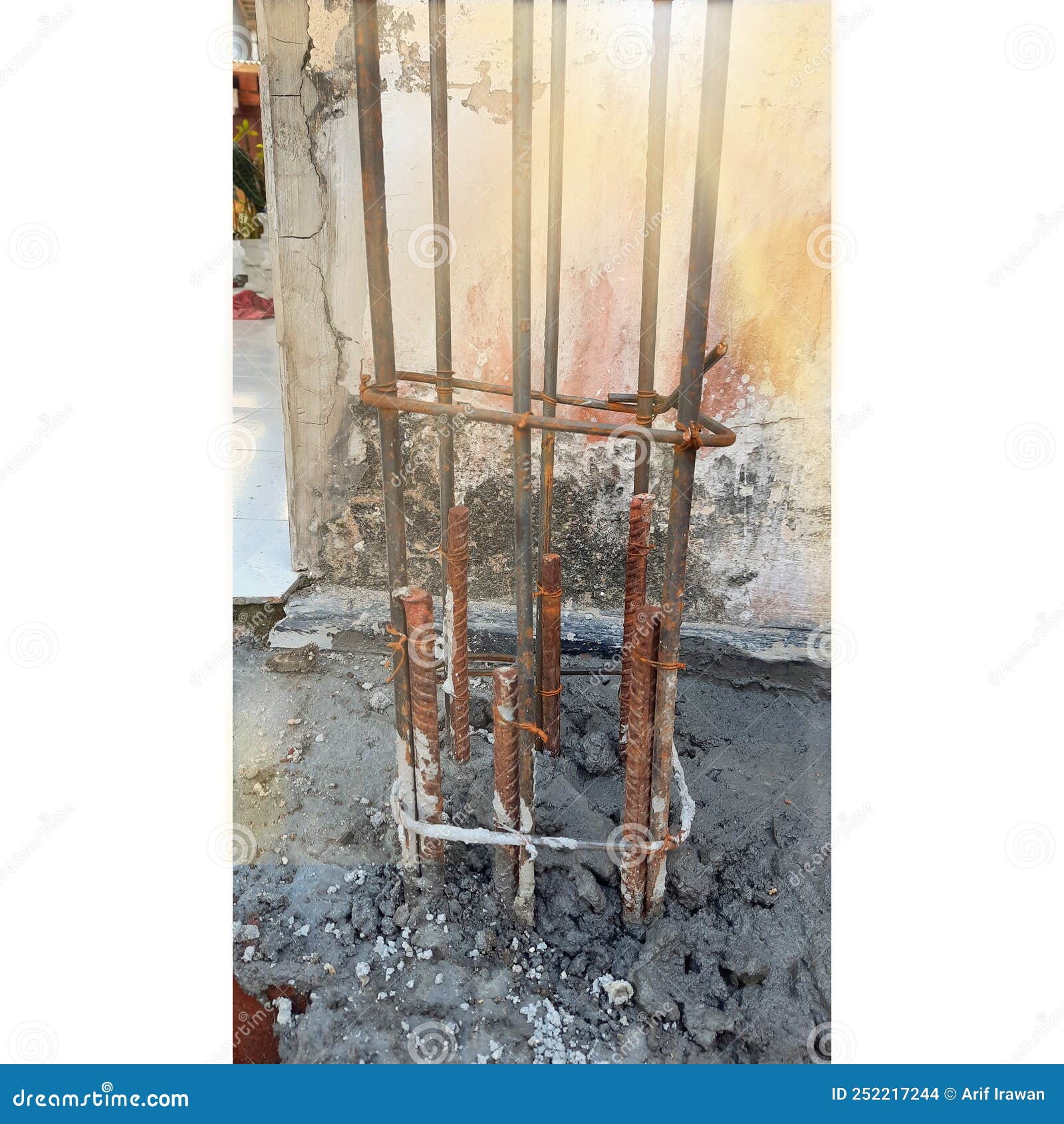 Structure Installation Pillar or Pole on Cement Ground with Copy Space ...