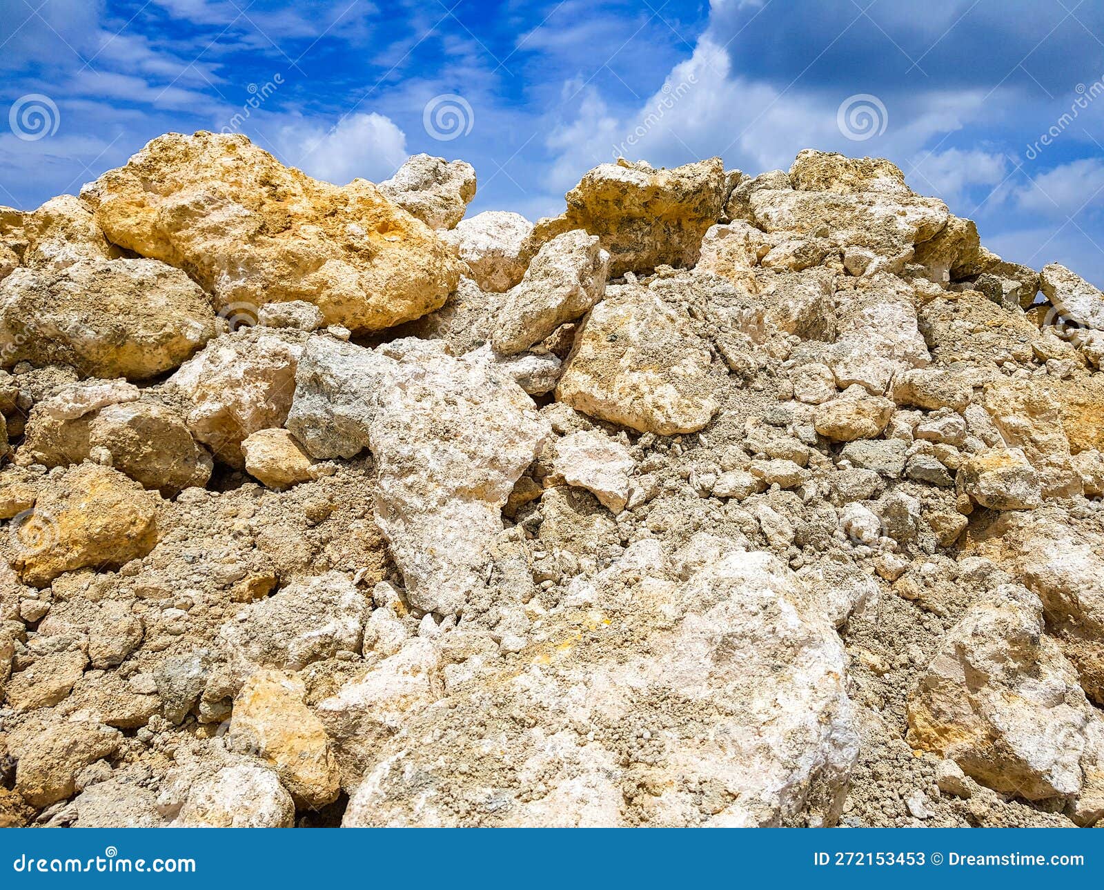 Limestone Rocks on Construction Site with Blue Sky Stock Image - Image ...