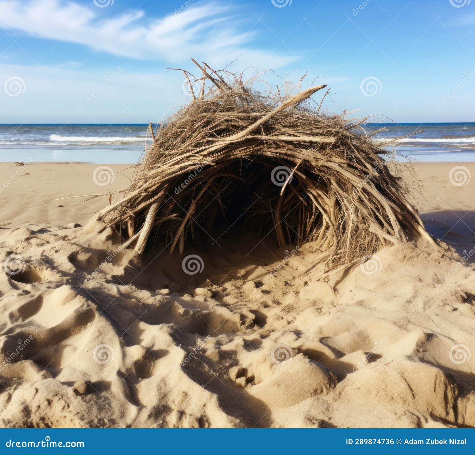 A Structure Made of Sticks on a Beach Stock Illustration - Illustration ...