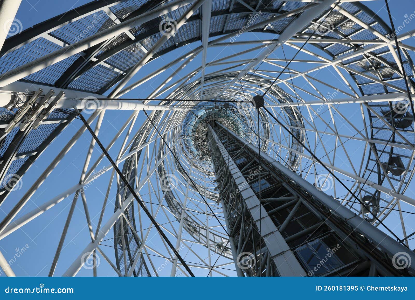 Structure of Modern Tower Against Blue Sky, Bottom View Stock Image ...