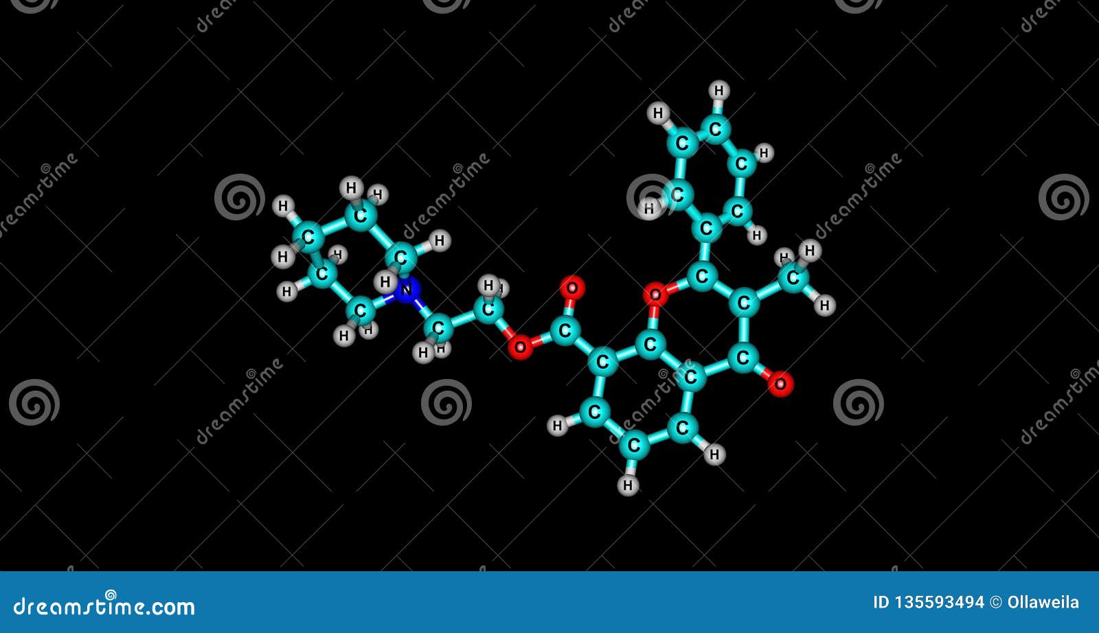 Structure Moléculaire De Flavoxate D'isolement Sur Le Noir Illustration ...