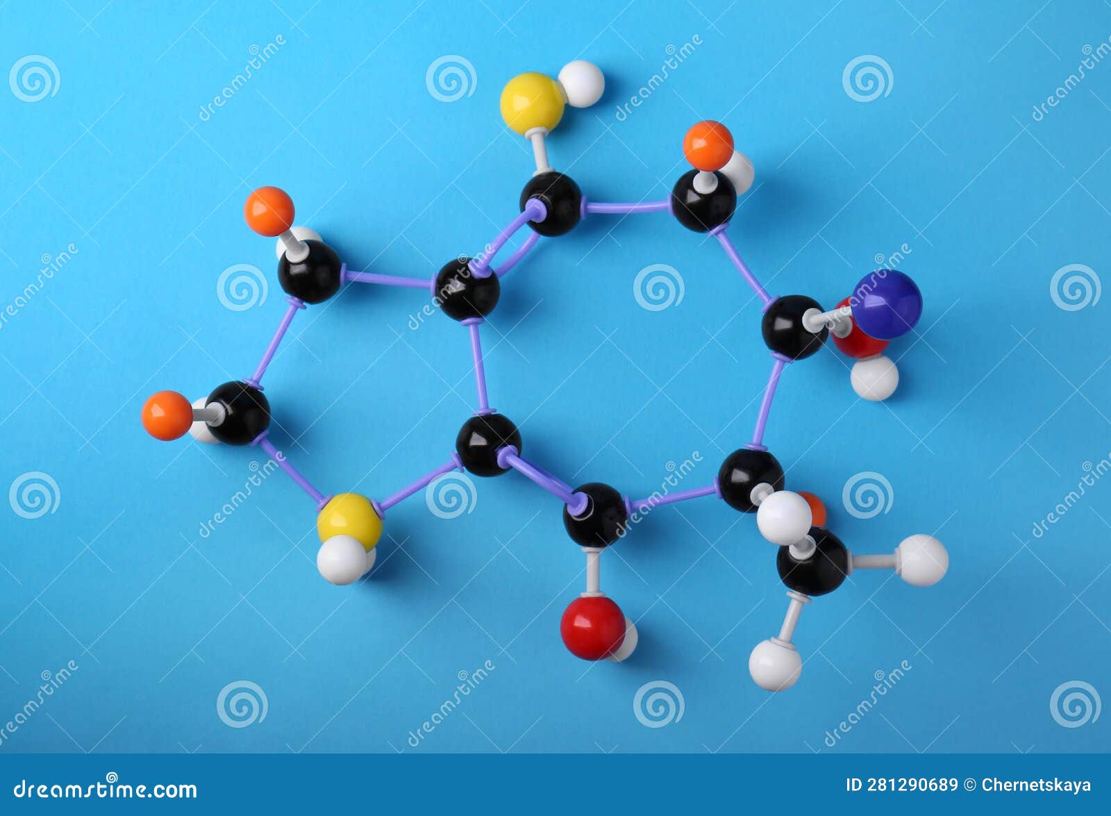Structure of Molecule on Light Blue Background, Top View. Chemical ...