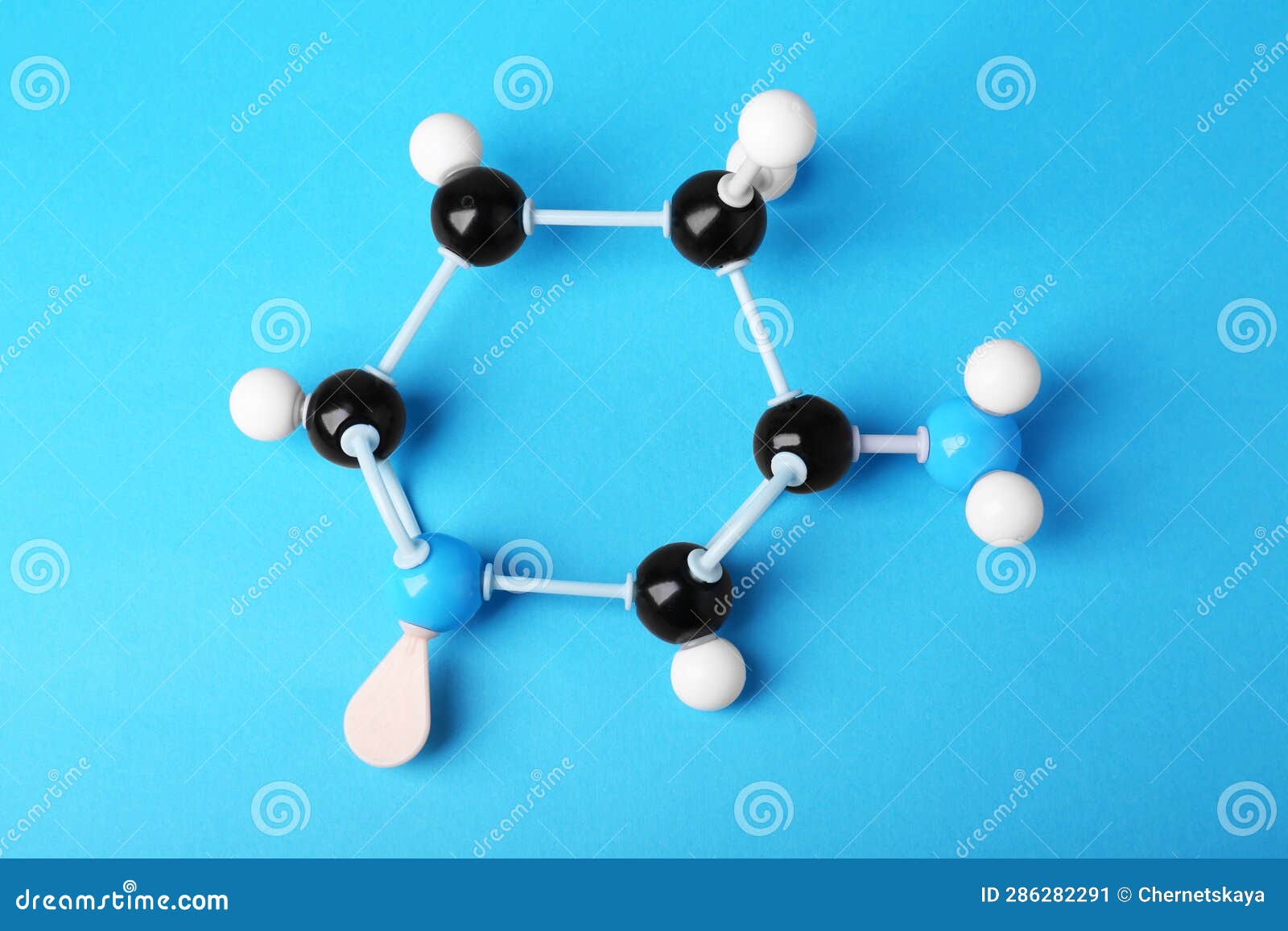 Structure of Molecule on Light Blue Background, Top View. Chemical ...