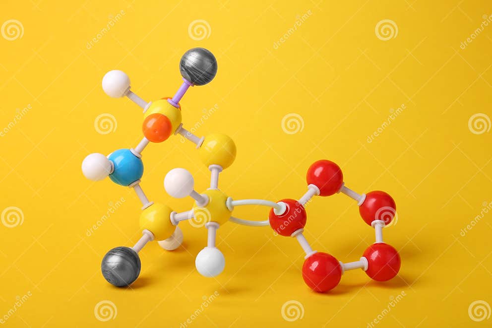 Structure of Molecule on Yellow Background. Chemical Model Stock Image ...