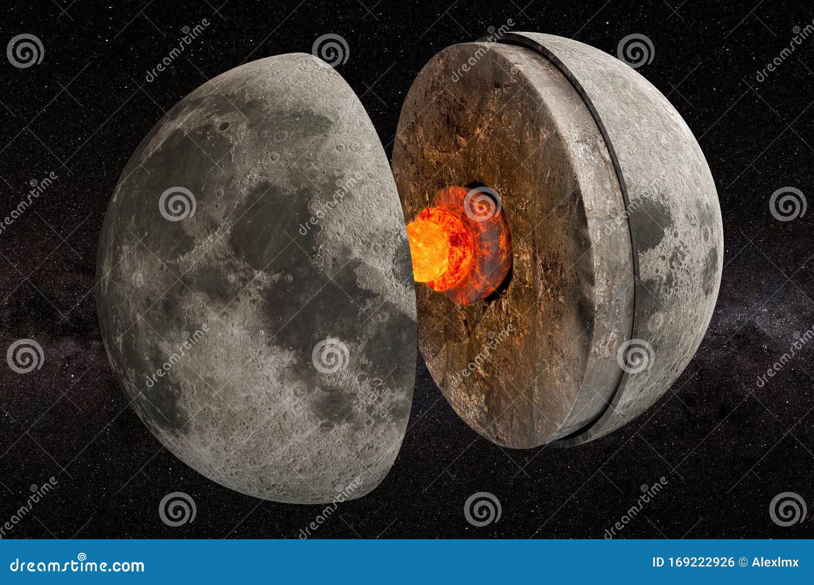 Structure of Moon in Space, 3D Rendering Stock Illustration ...