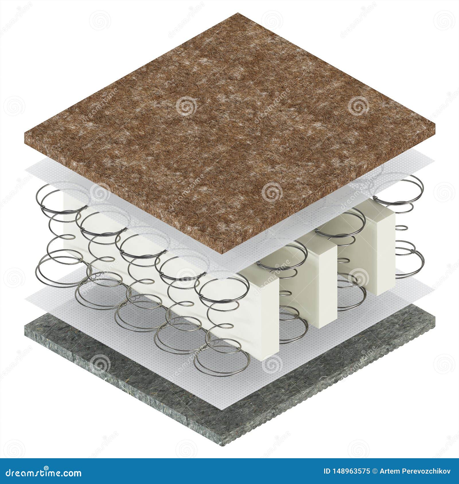 Structure of a Multi-layer Orthopedic Mattress. 3D Rendering. Stock ...