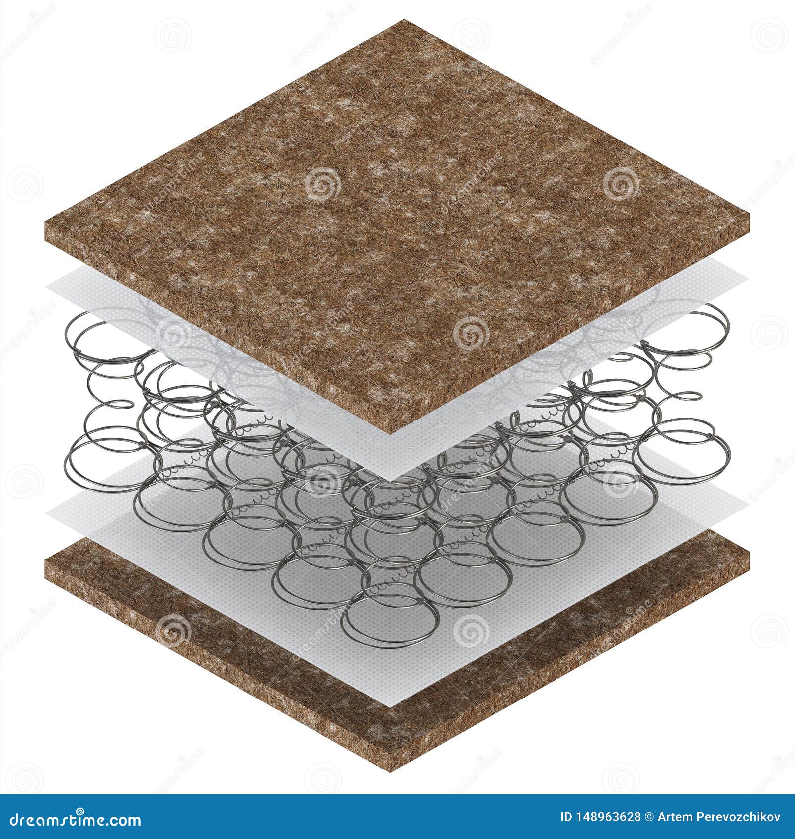 Structure of a Multi-layer Orthopedic Mattress. 3D Rendering. Stock ...