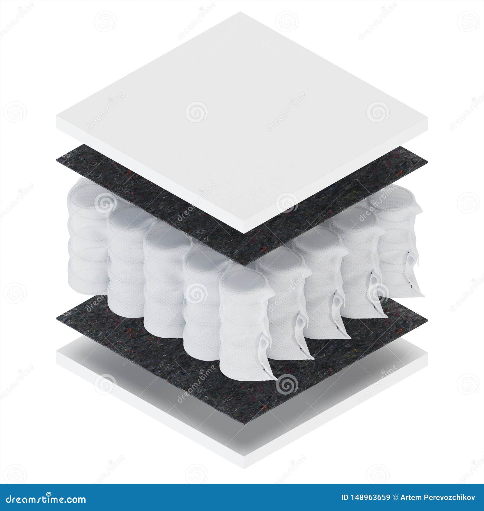 Structure of a Multi-layer Orthopedic Mattress. 3D Rendering. Stock ...
