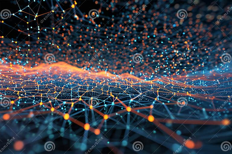 The Structure of the Network Connection of Points and Lines. Data Technology. Digital Background ...