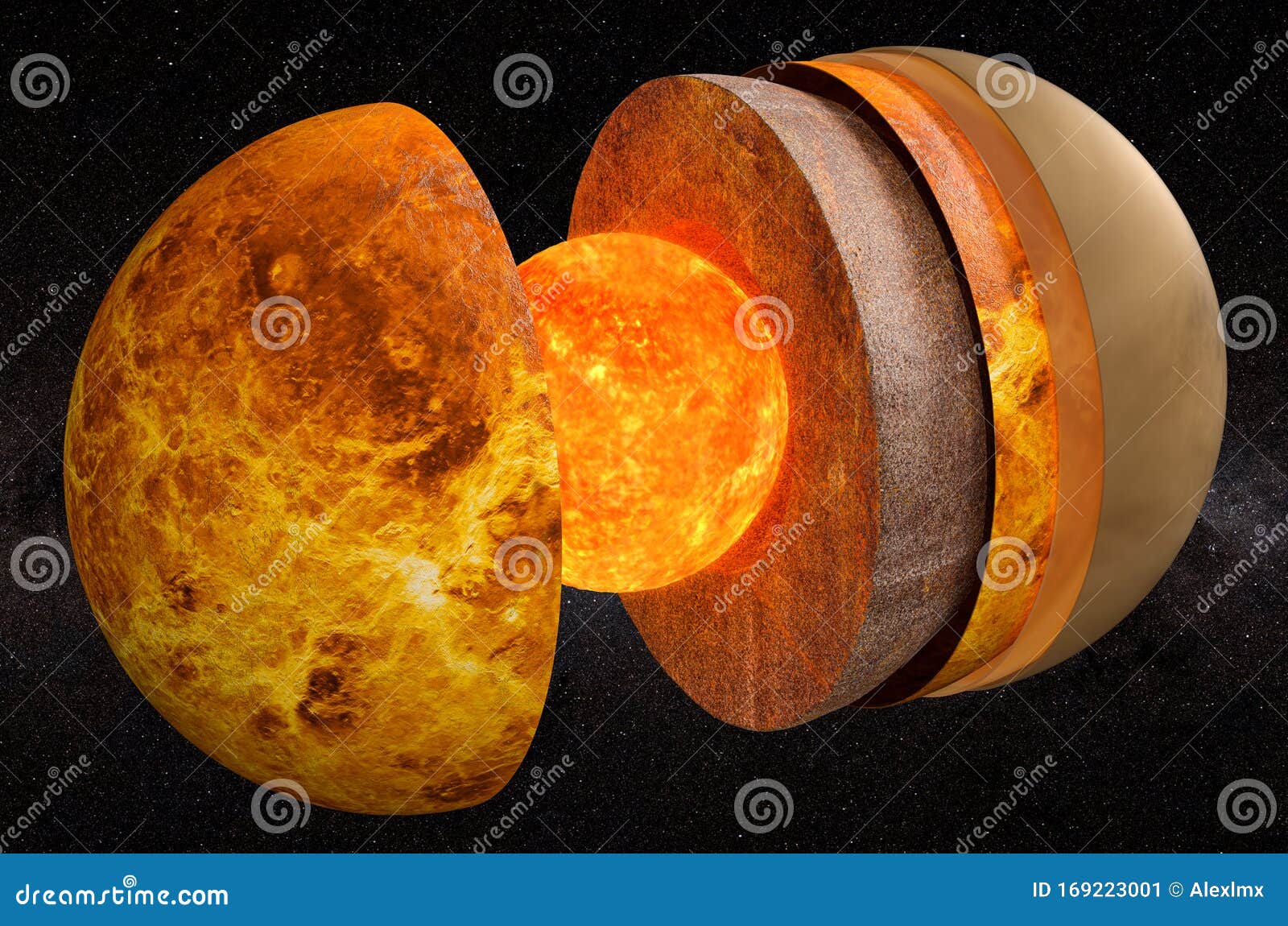 Structure of Planet Venus in Space, 3D Rendering Stock Illustration ...