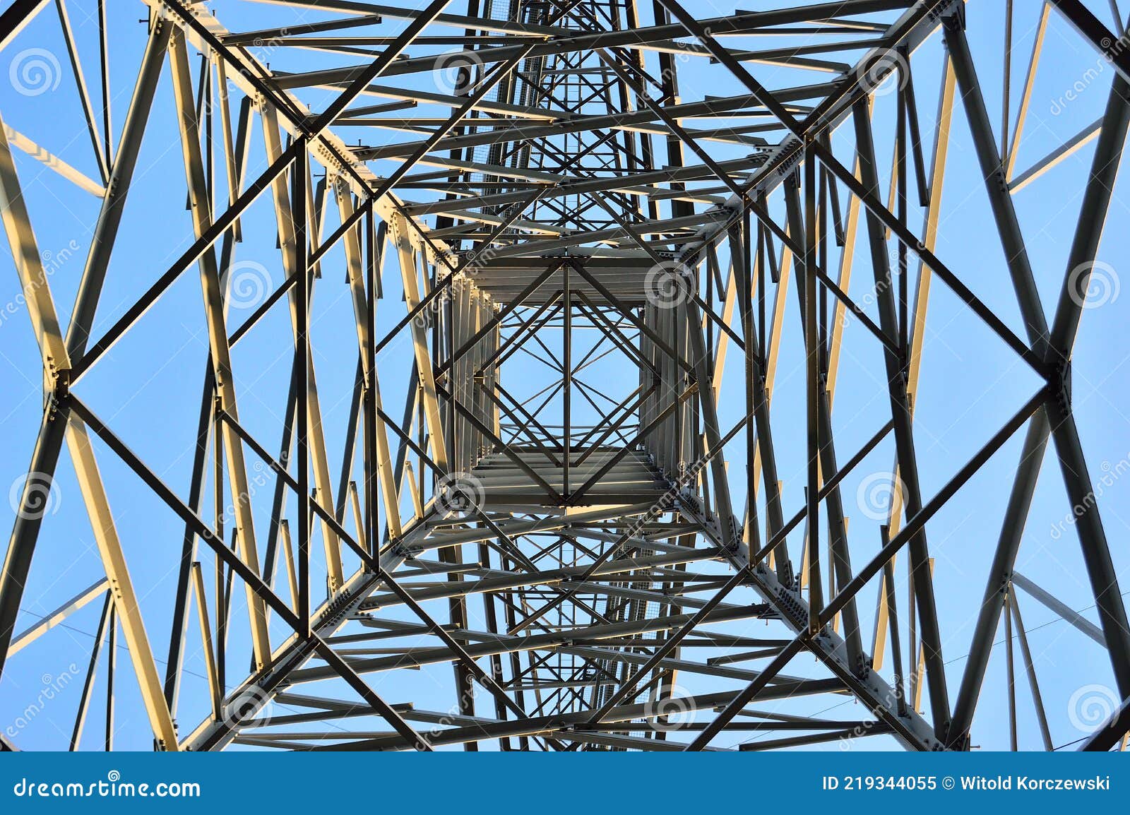 The Structure of the Power Mast Seen from the Inside. Spring Stock ...