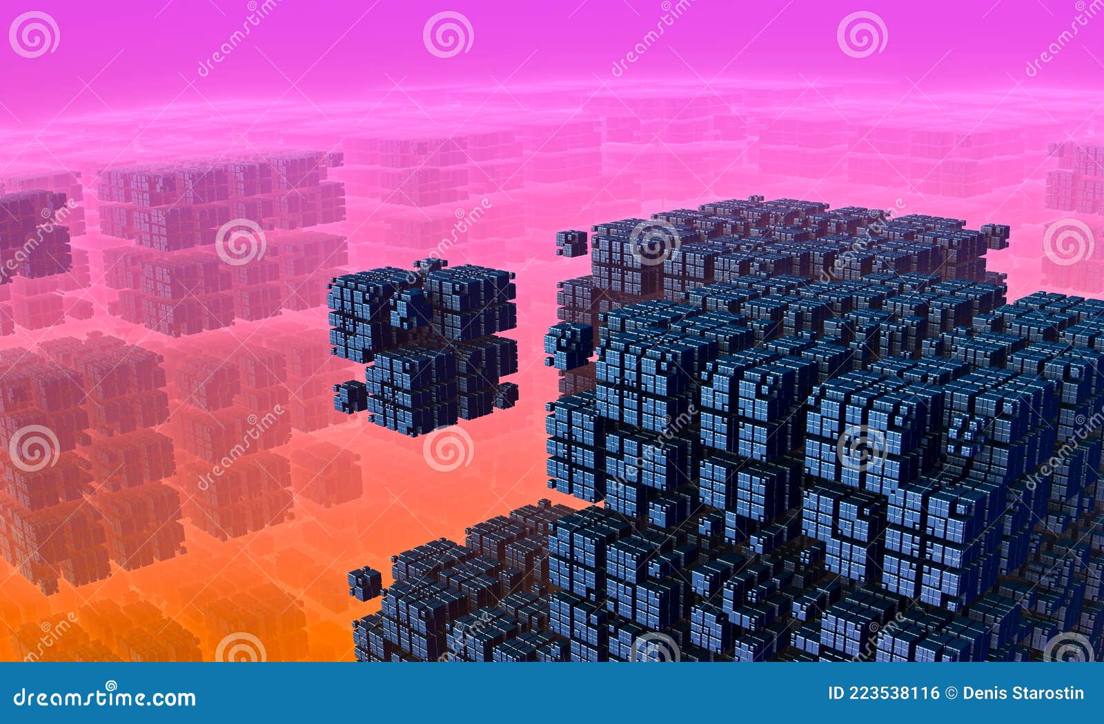 Structure Rectangular Square Fractal on Peach and Pink Fog Background ...