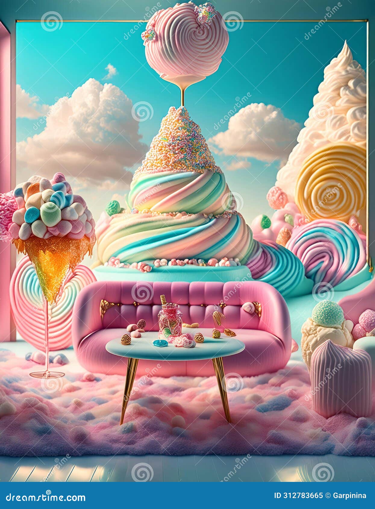 Candy Dreamscape: a Hyperrealistic Sweet Landscape Stock Illustration ...