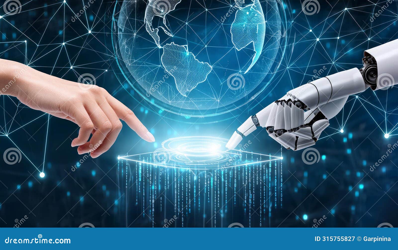 Human and Robotic Hands Reaching Out To Touch with a Digital Network ...